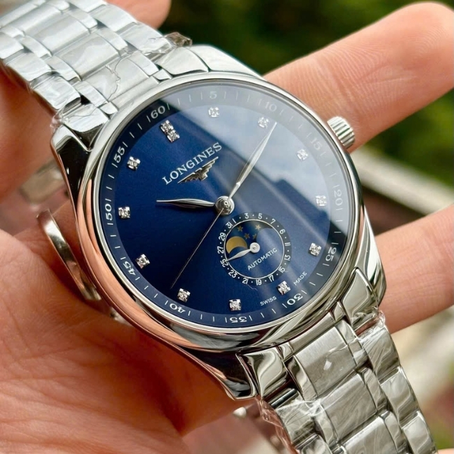Longines Master lịch tuần trăng - mặt xanh - 13 viên kim cương